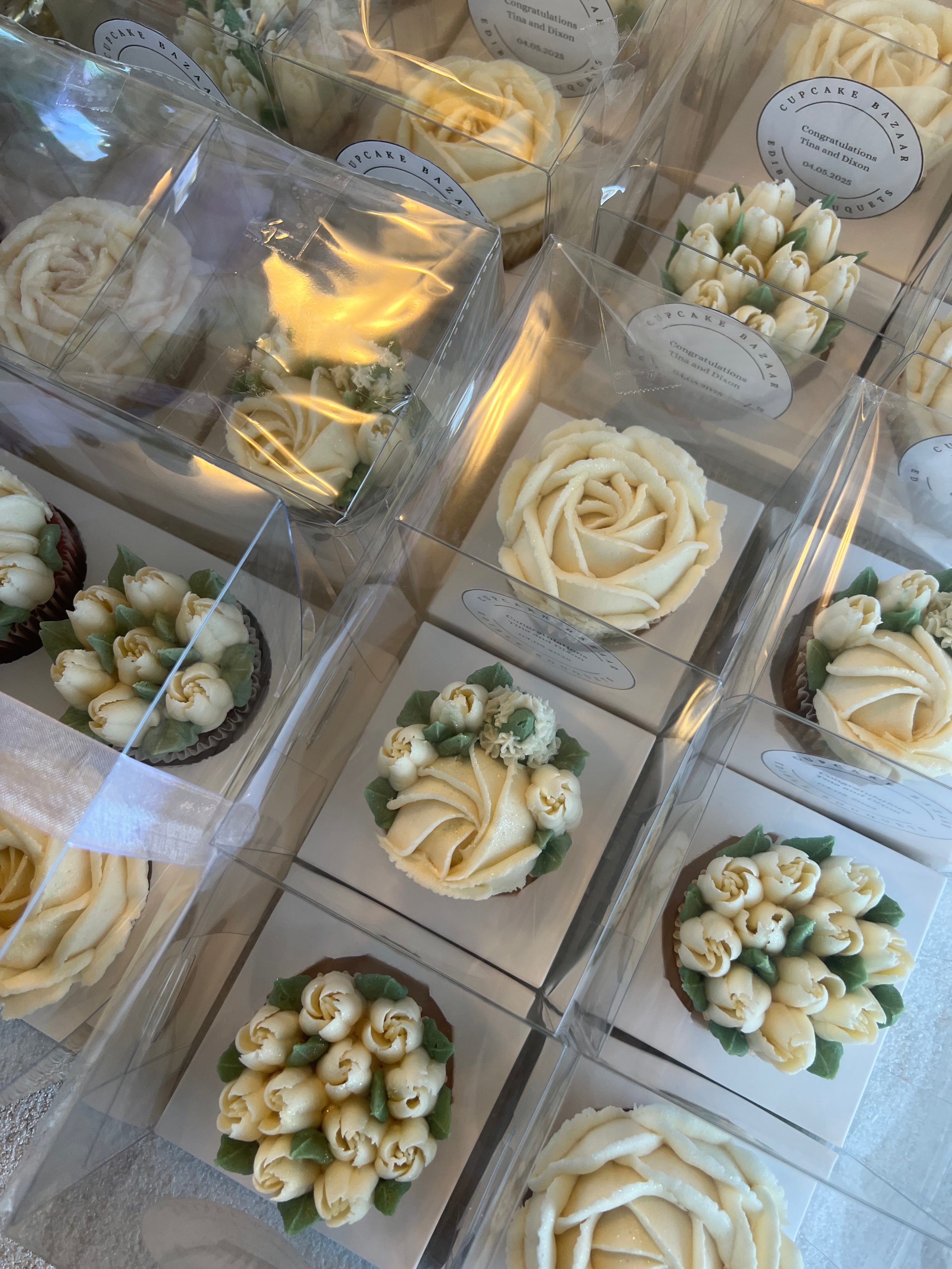 Individually Wrapped Floral Cupcakes - Edible Florals - Favour Boxes ...